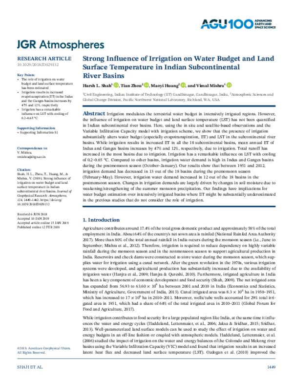 (PDF) Strong Influence of Irrigation on Water Budget and Land Surface ...