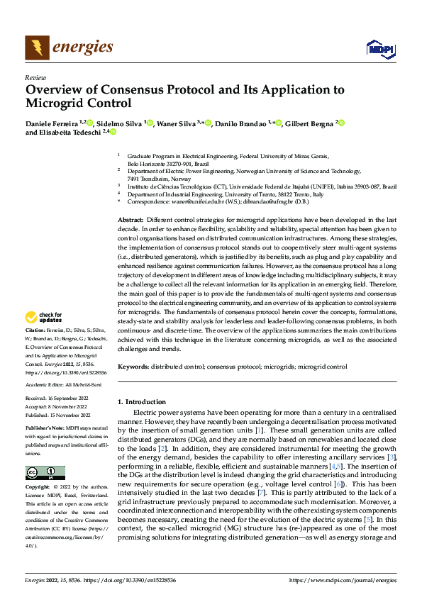 (PDF) Overview of Consensus Protocol and Its Application to Microgrid Control