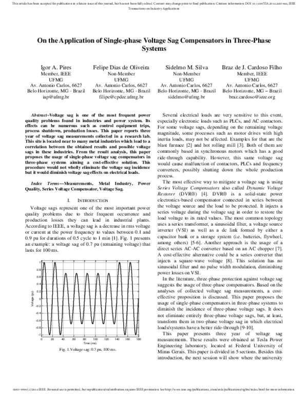 (PDF) On the Application of Single-Phase Voltage Sag Compensators in Three-Phase Systems ...