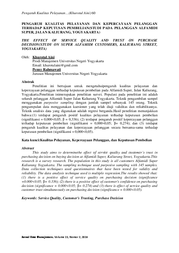 (PDF) Pengaruh Kualitas Pelayanan Dan Kepercayaan Pelanggan Terhadap Keputusan Pembelian(Studi ...