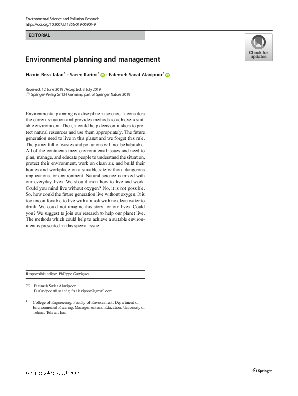 (PDF) Environmental planning and management