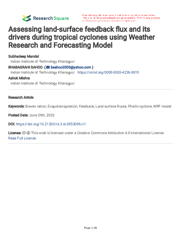 (PDF) Assessing land-surface feedback flux and its drivers during tropical cyclones using ...