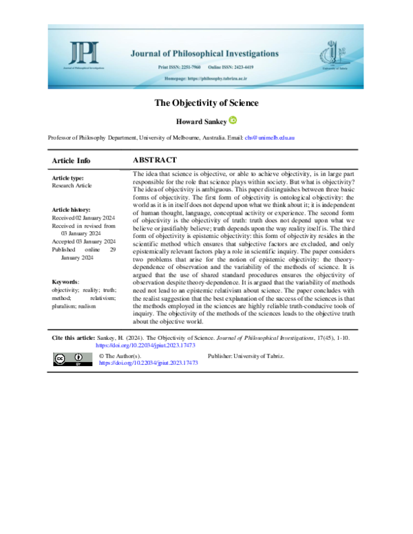 (PDF) The Objectivity of Science