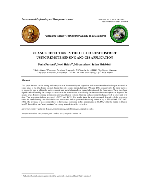 (PDF) Change Detection in the Cluj Forest District Using Remote Sensing and Gis Application