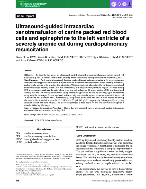 (PDF) Ultrasound-guided intracardiac xenotransfusion of canine packed ...