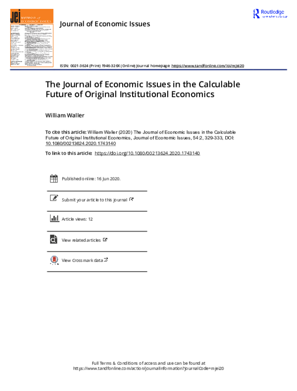 (PDF) The Journal of Economic Issues in the Calculable Future of ...