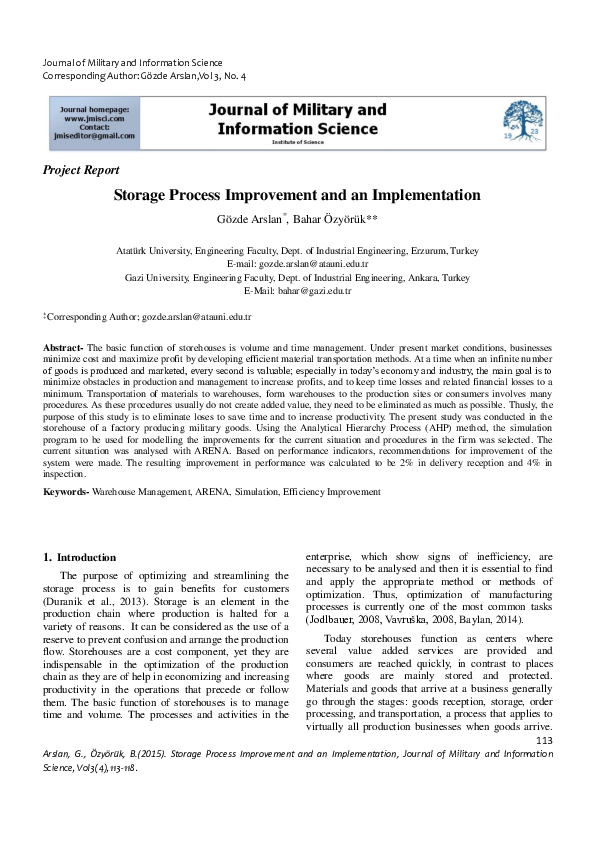 (PDF) Storage Process Improvement and An Implementation