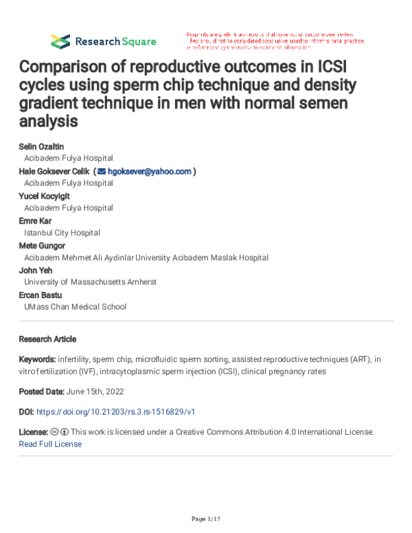 (PDF) Comparison of reproductive outcomes in ICSI cycles using sperm ...