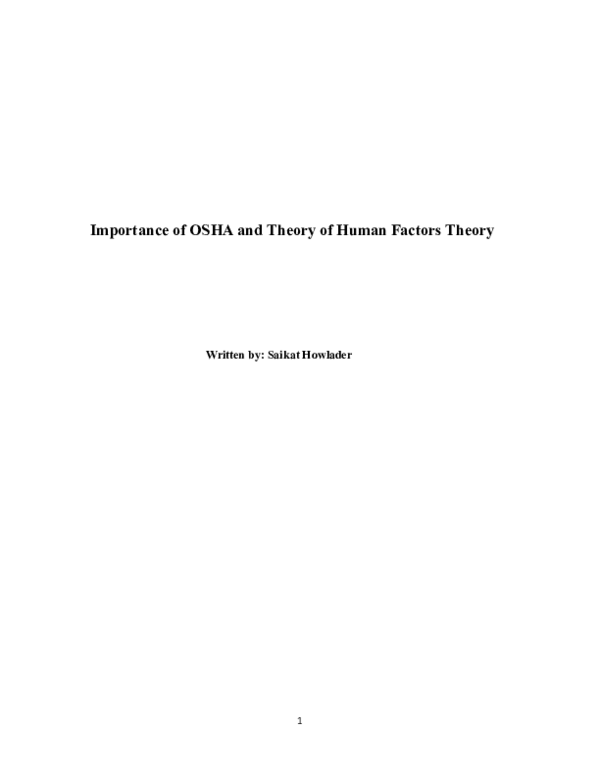 (PDF) Importance of OSHA and Theory of Human Factors Theory