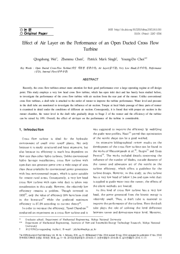 (PDF) Air Suction's Impact on Open Ducted Cross Flow Turbine Efficiency