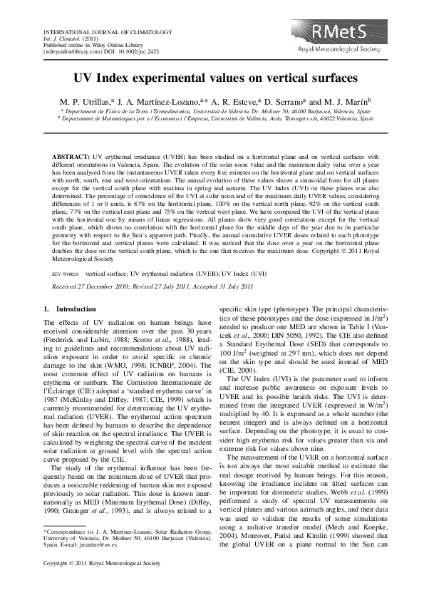 (PDF) UV Index experimental values on vertical surfaces