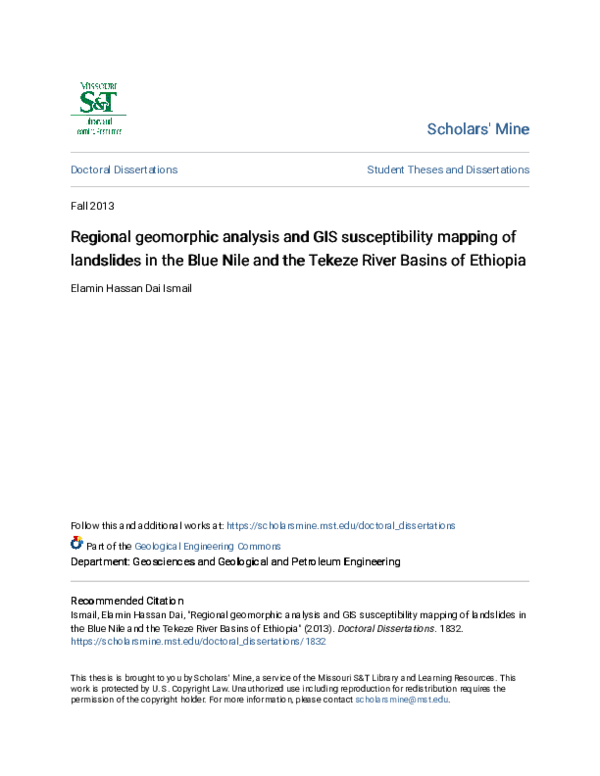 (PDF) Regional geomorphic analysis and gis susceptibility mapping of landslides in the blue nile ...