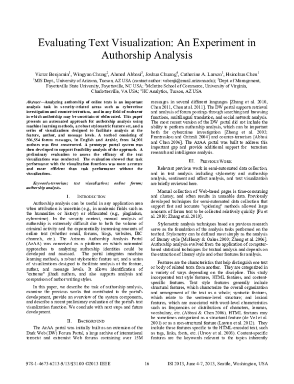 (PDF) Automated Authorship Analysis Using Text Visualization