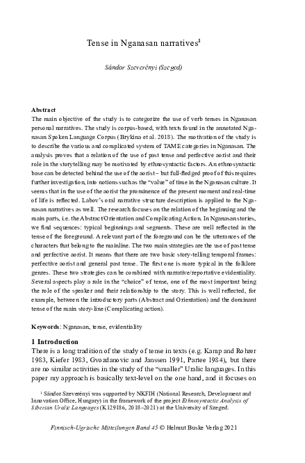 (PDF) Tense in Nganasan narratives