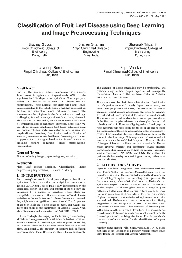 (PDF) Classification of Fruit Leaf Disease using Deep Learning and Image Preprocessing Techniques