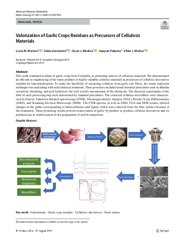 (PDF) Valorization of Garlic Crops Residues as Precursors of Cellulosic ...