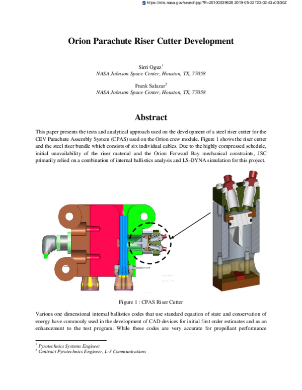(PDF) Orion Parachute Riser Cutter Development
