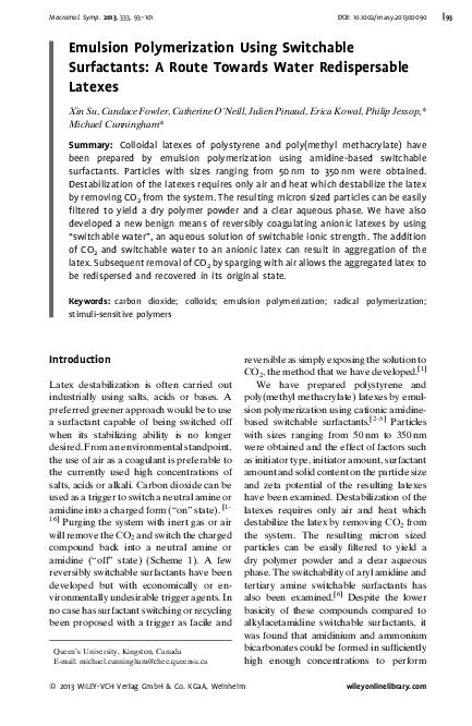 (PDF) Emulsion Polymerization Using Switchable Surfactants: A Route ...