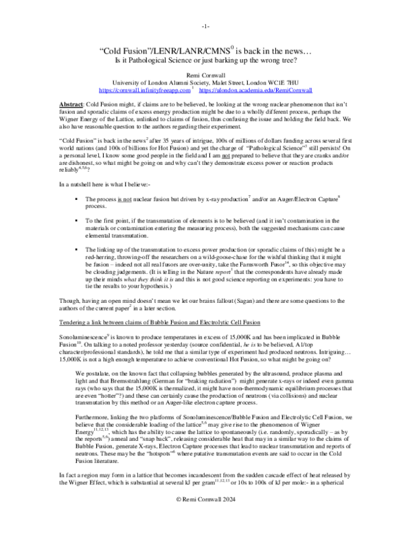 (PDF) "Cold Fusion"/LENR/LANR/CMNS is back in the news… Is it ...