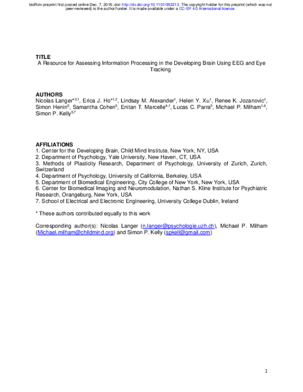 (PDF) A Resource for Assessing Information Processing in the Developing Brain Using EEG and Eye ...