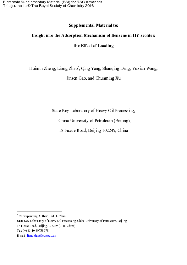 (PDF) Insight into the adsorption mechanism of benzene in HY zeolites ...