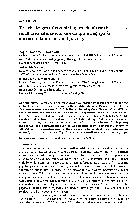 (PDF) The challenges of combining two databases in small-area estimation: an example using ...