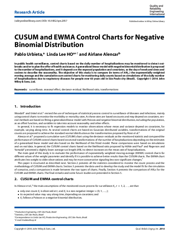 (PDF) CUSUM and EWMA Control Charts for Negative Binomial Distribution