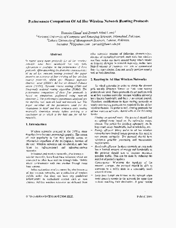 (PDF) Performance comparison of ad hoc wireless network routing protocols