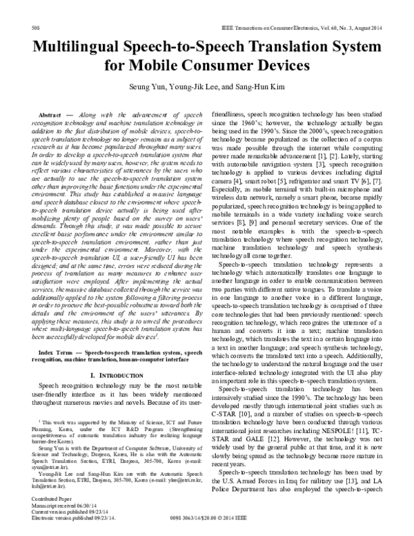 (PDF) Multilingual speech to speech translation system in bluetooth ...