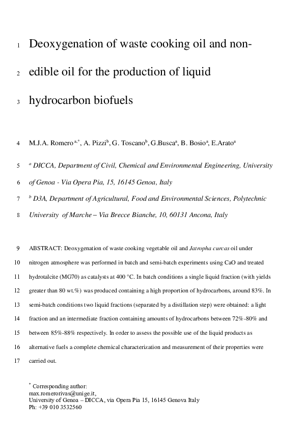 (PDF) Deoxygenation of waste cooking oil and non-edible oil for the ...