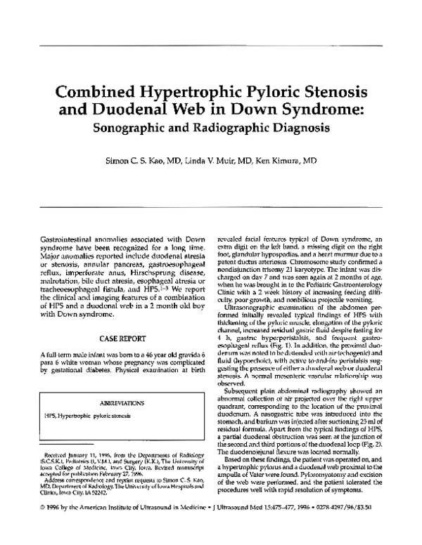 (PDF) Combined hypertrophic pyloric stenosis and duodenal web in Down ...