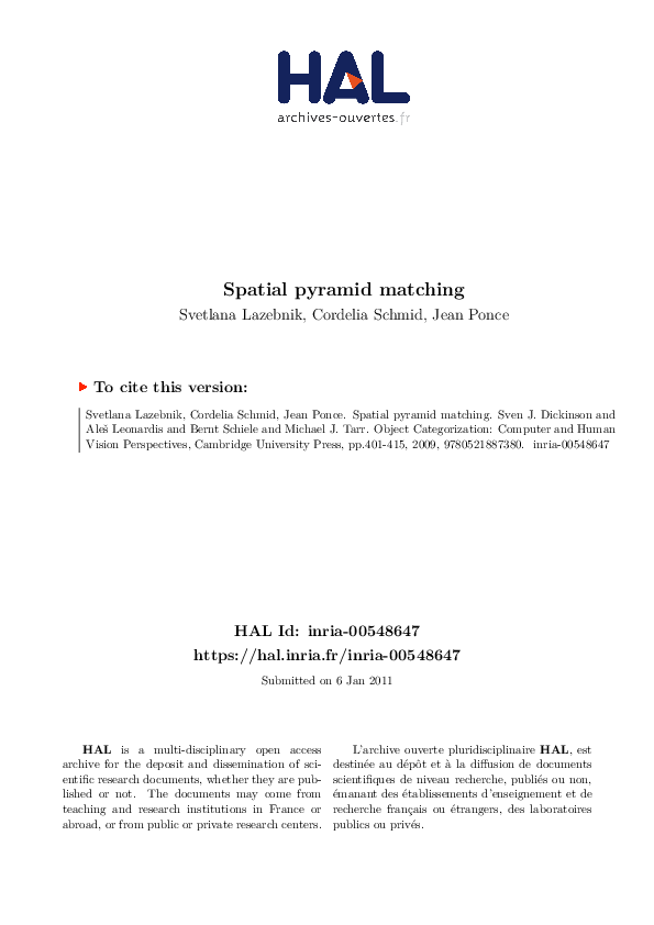 Pdf Efficient Image Categorization Via Spatial Pyramid