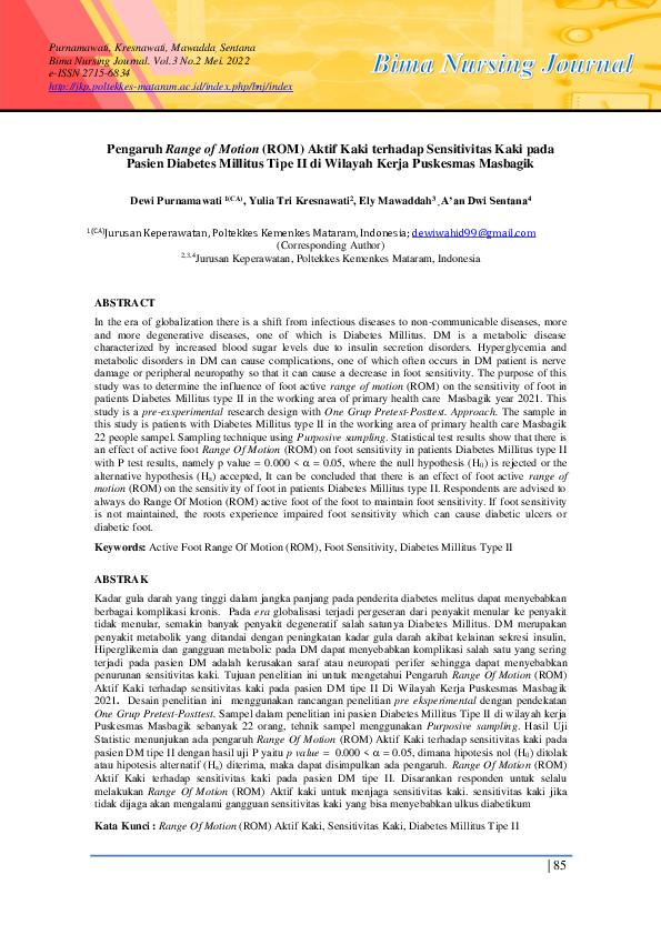 (PDF) Pengaruh Range of Motion (ROM) Aktif Kaki terhadap Sensitivitas ...