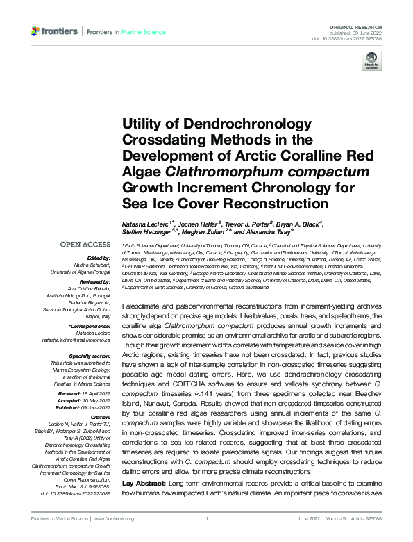 Pdf Utility Of Dendrochronology Crossdating Methods In The Development Of Arctic Coralline Red