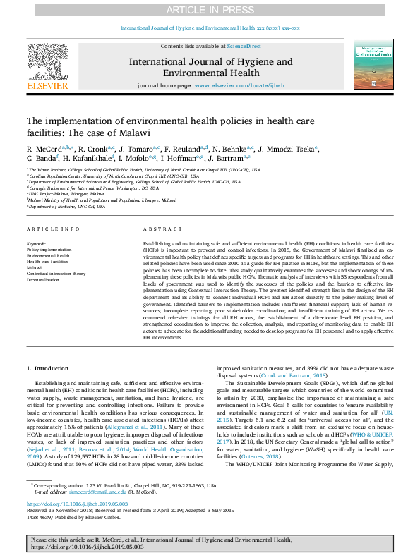 (PDF) The implementation of environmental health policies in health ...