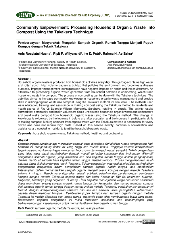 (PDF) Community Empowerment: Processing Household Organic Waste into ...