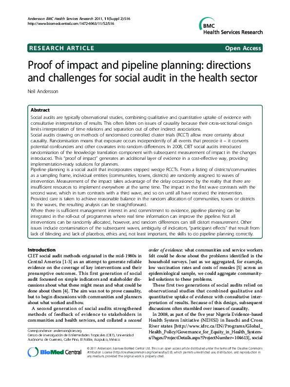 (PDF) Proof of impact and pipeline planning: directions and challenges ...