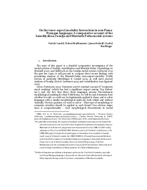 (PDF) On the tense-aspect/modality Interaction in non-Pama-Nyungan languages: A comparative ...