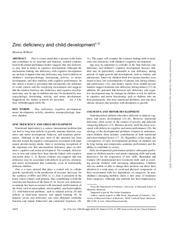 (PDF) Zinc deficiency and child development