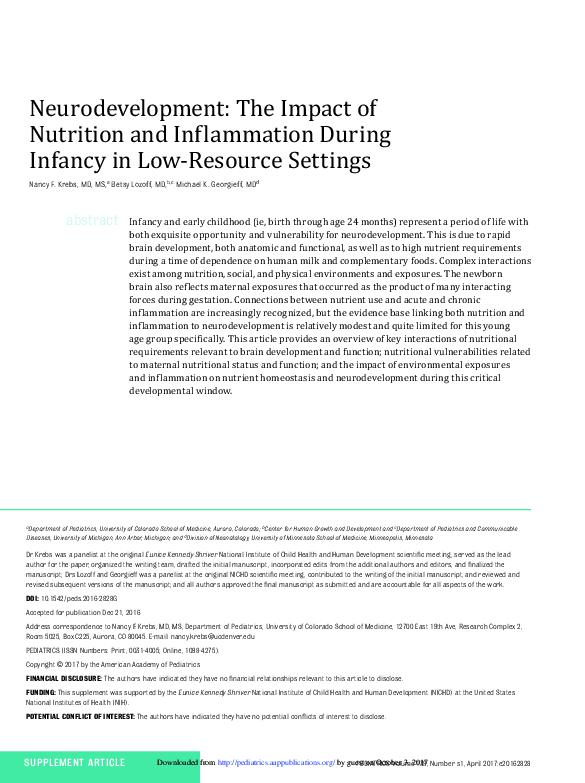 (PDF) Neurodevelopment: The Impact of Nutrition and Inflammation During Infancy in Low-Resource ...
