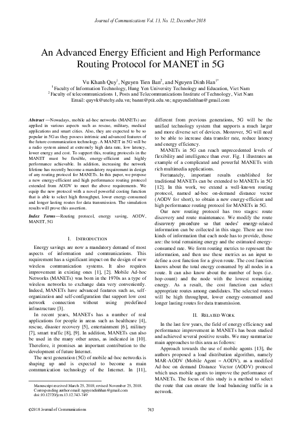 (PDF) An Advanced Energy Efficient and High Performance Routing Protocol for MANET in 5G