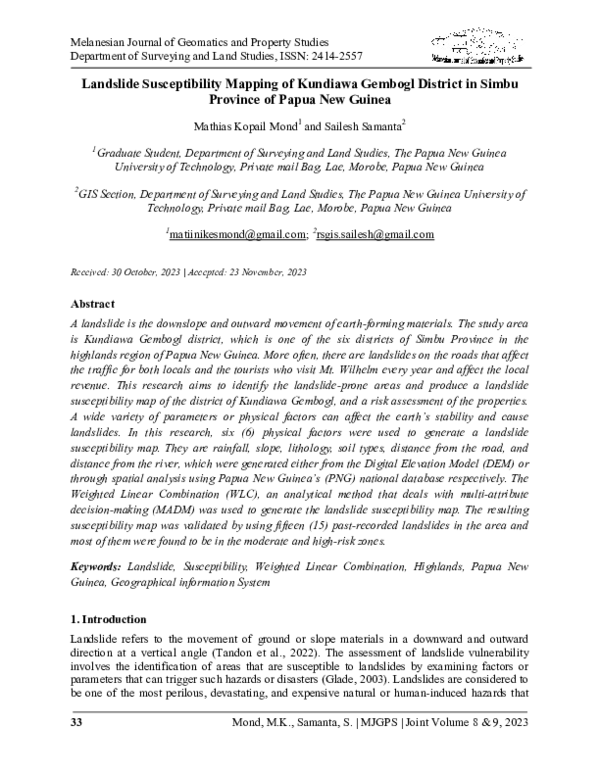 (PDF) Landslide Susceptibility Mapping of Kundiawa Gembogl District in ...