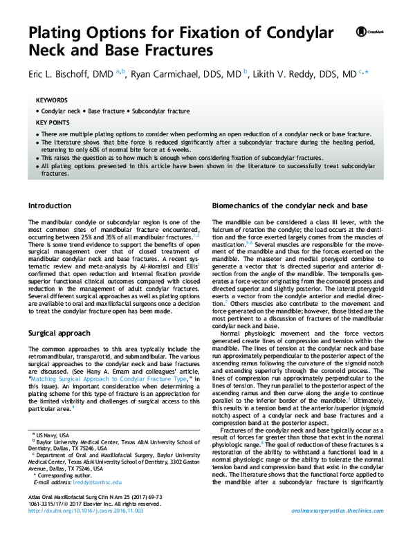 (PDF) Plating Options for Fixation of Condylar Neck and Base Fractures