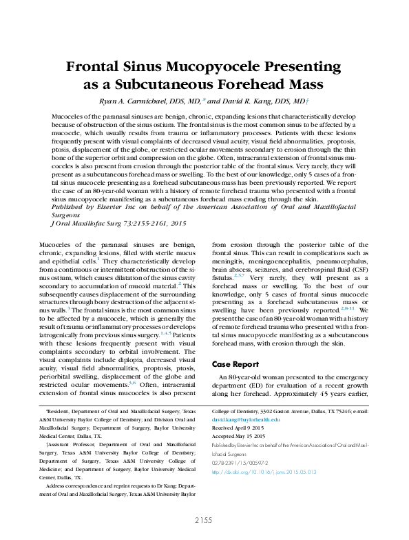 (PDF) Frontal Sinus Mucopyocele Presenting as a Subcutaneous Forehead Mass