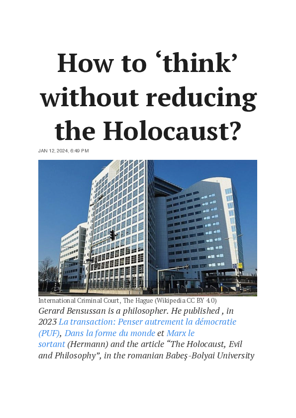 (PDF) How to ‘think’ without reducing the Holocaust?