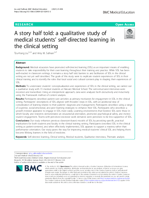 (PDF) A story half told: a qualitative study of medical students’ self-directed learning in the ...