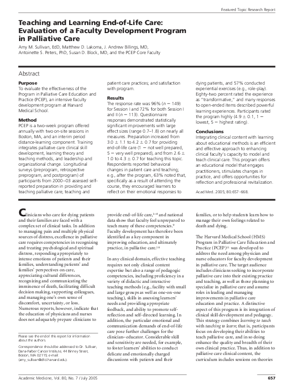 (PDF) Teaching and Learning End-of-Life Care: Evaluation of a Faculty Development Program in ...