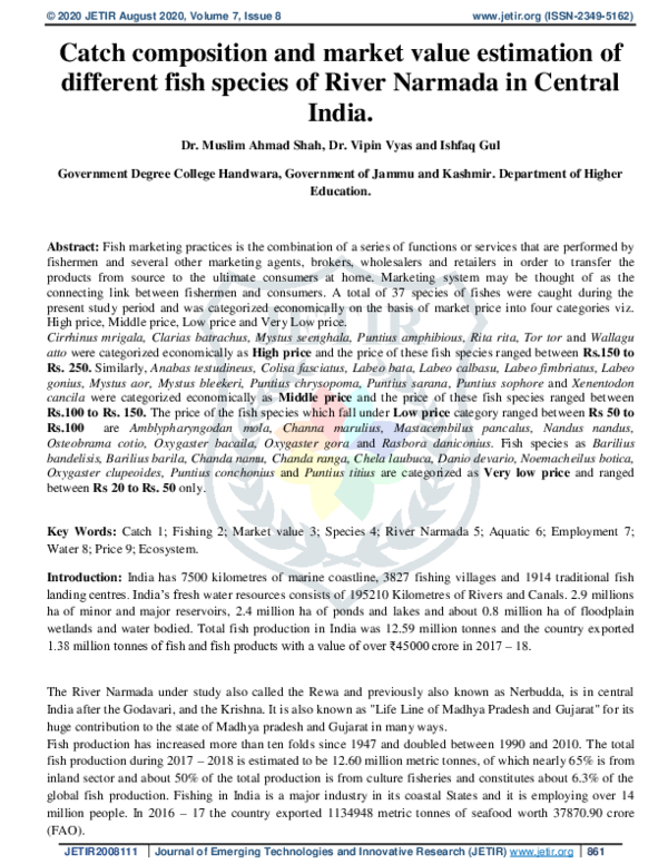 (PDF) Catch composition and market value estimation of different fish ...
