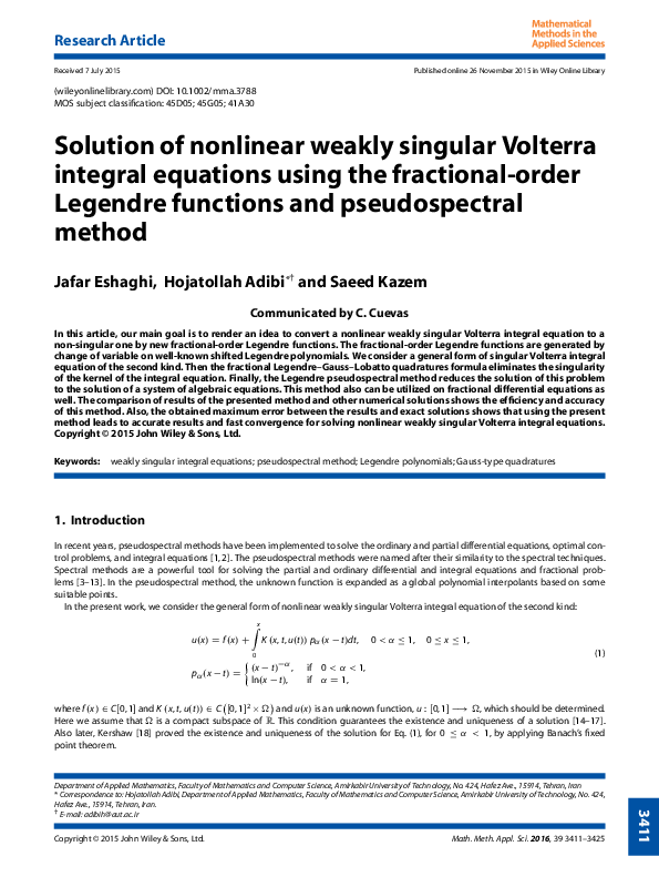 Pdf Solution Of Nonlinear Weakly Singular Volterra Integral Equations