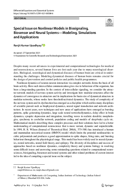 (PDF) Special Issue on Nonlinear Models in Biosignaling, Biosensor and Neural Systems—Modeling ...